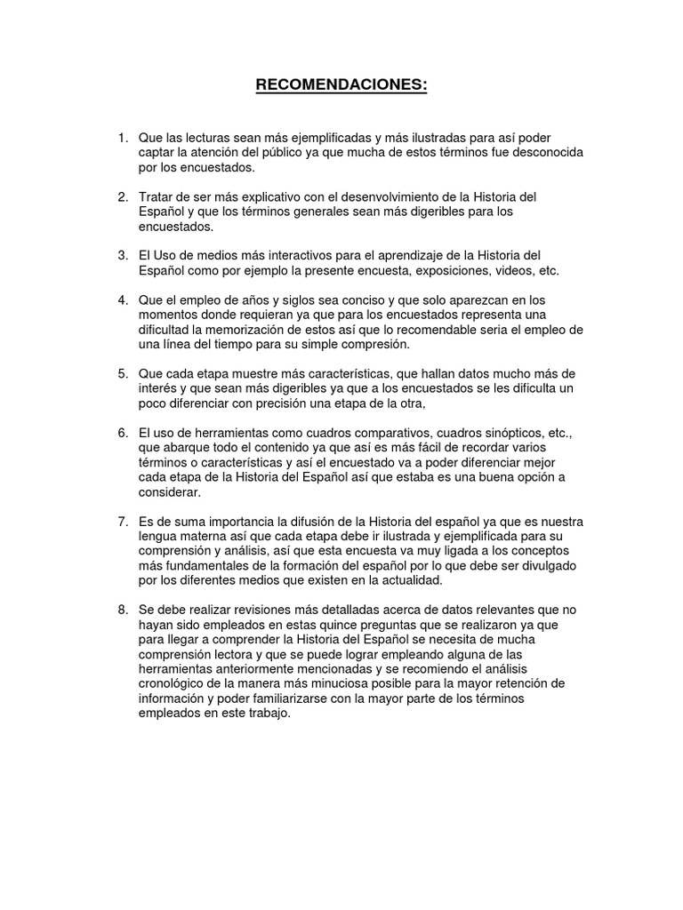 Recomendaciones Español General | PDF