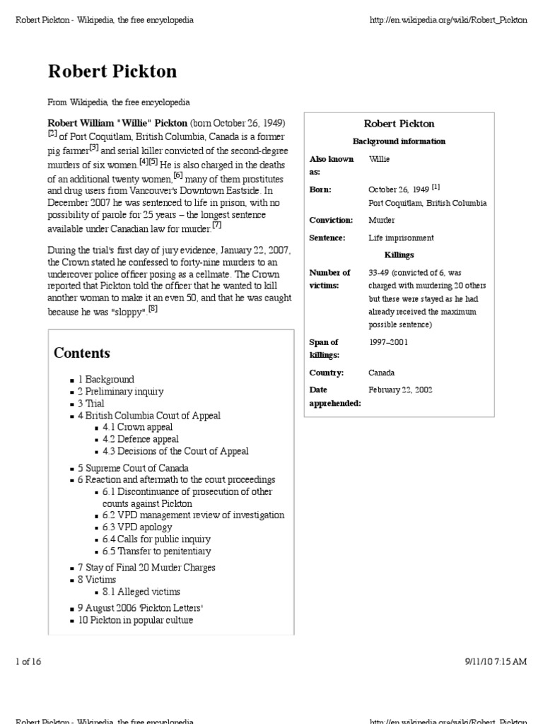 Robert Pickton - Wikipedia, The Free Encyclopedia | PDF | Social ...