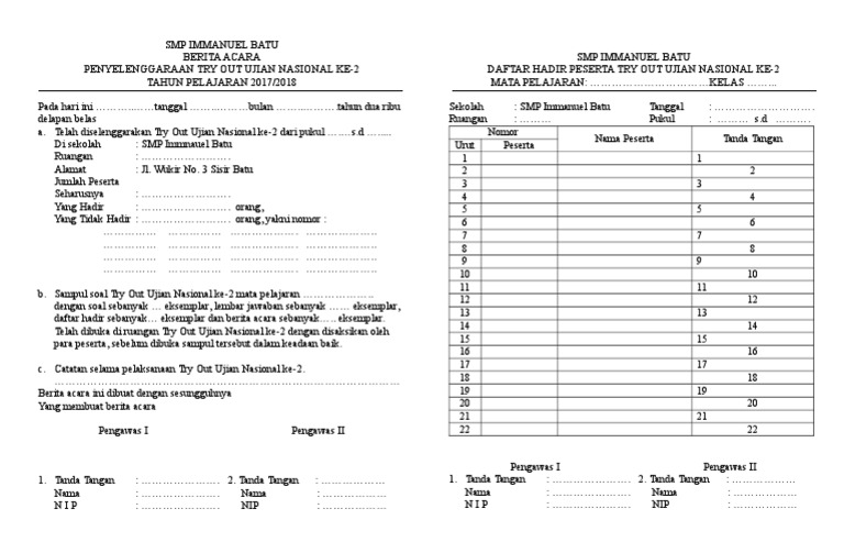 Berita Acara& Daftar Hadir Try Out | PDF