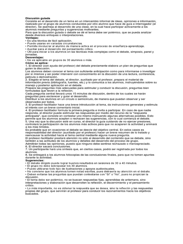 Guía para Discusión y Debate Guiado | PDF | Lectura (proceso) | Maestros