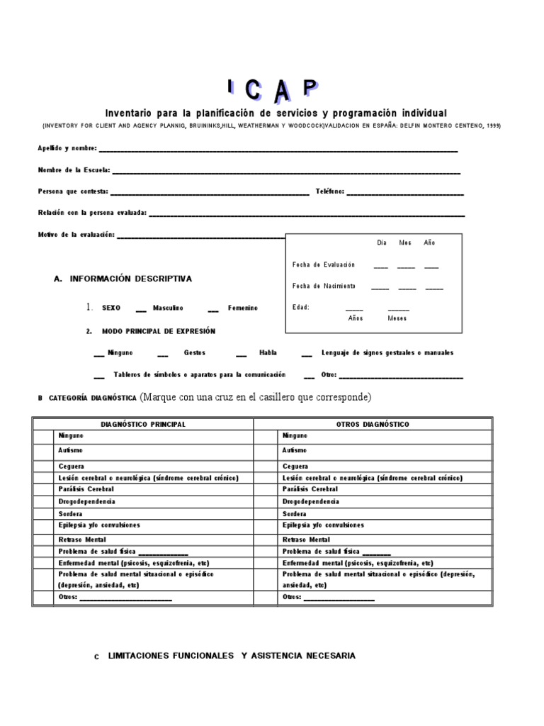 Pauta de Evaluación ICAP | PDF | Discapacidad intelectual | Epilepsia