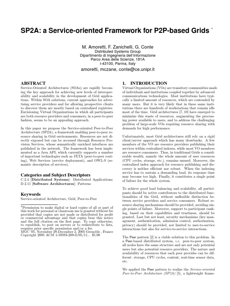 SP2A: A Service-Oriented Framework For P2P-based Grids: M. Amoretti, F. Zanichelli, G. Conte ...