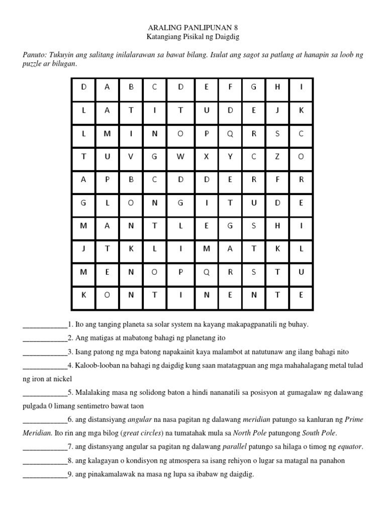 Katangiang Pisikal Ng Daigdig Motivation and Activity