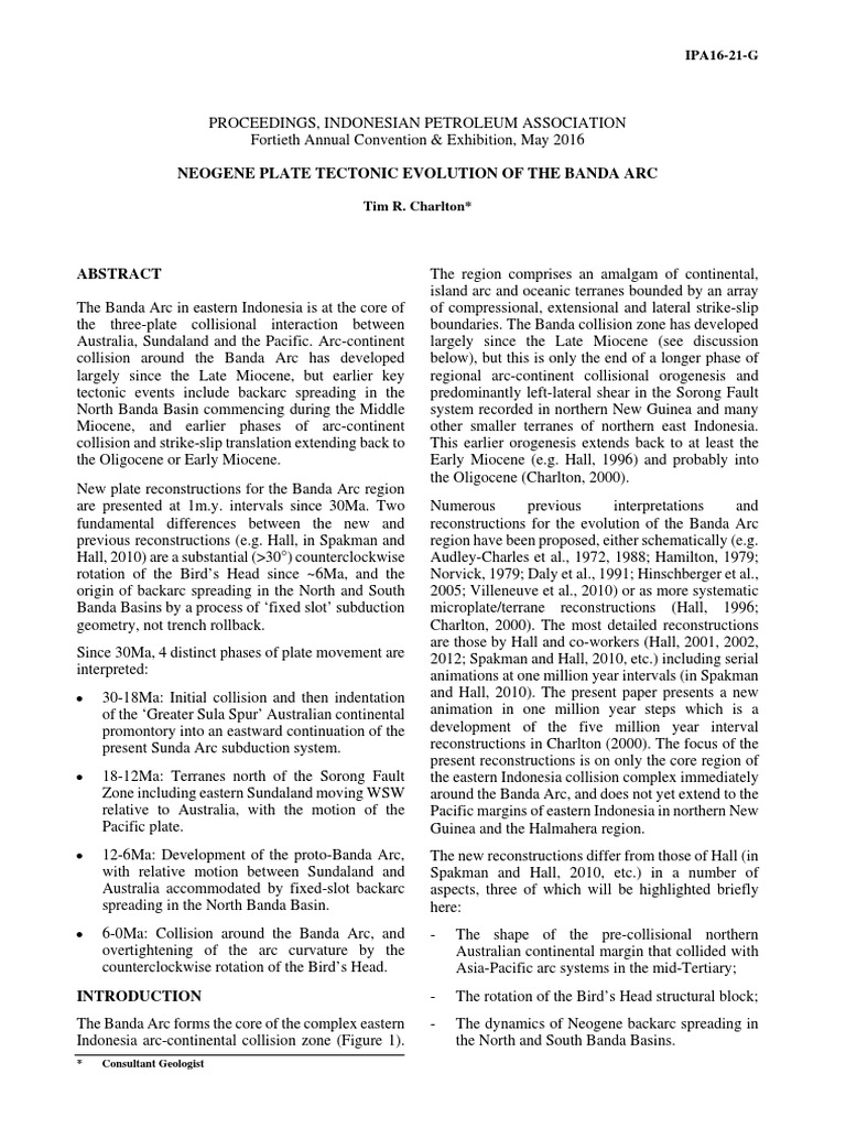 Neogene Plate Tectonic Evolution of The Banda Arc: IPA16-21-G ...