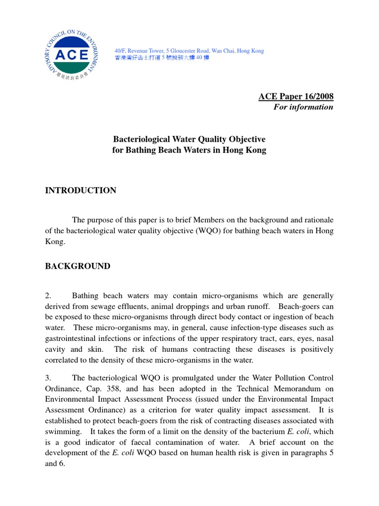 ACE Paper 16 2008 | PDF | Water Quality | Epidemiology