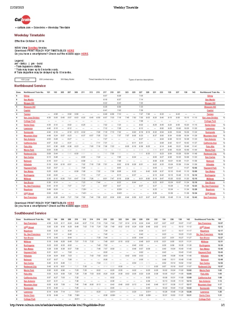 Weekday Timetable - Caltrain | PDF | Caltrain | San Francisco Bay Area