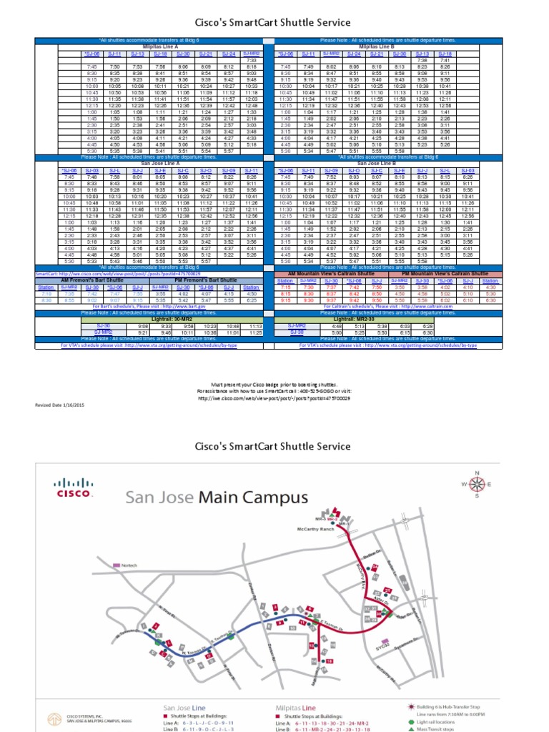SmartCart Shuttle Departure Schedules and Campus Map | PDF | Caltrain ...