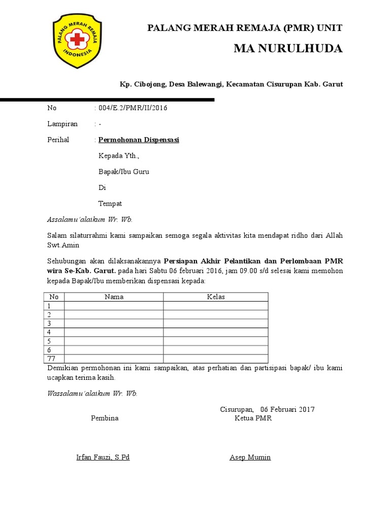 Contoh Surat Dispen PMR | PDF