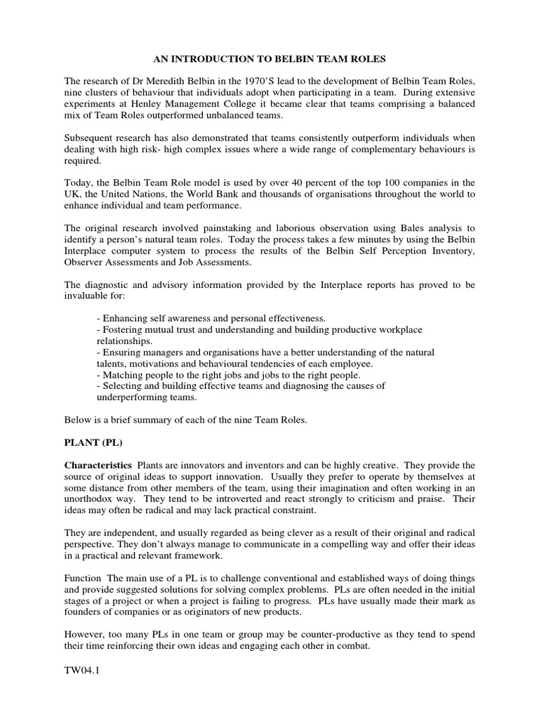 An Introduction To Team Roles | PDF | Expert | Emergence