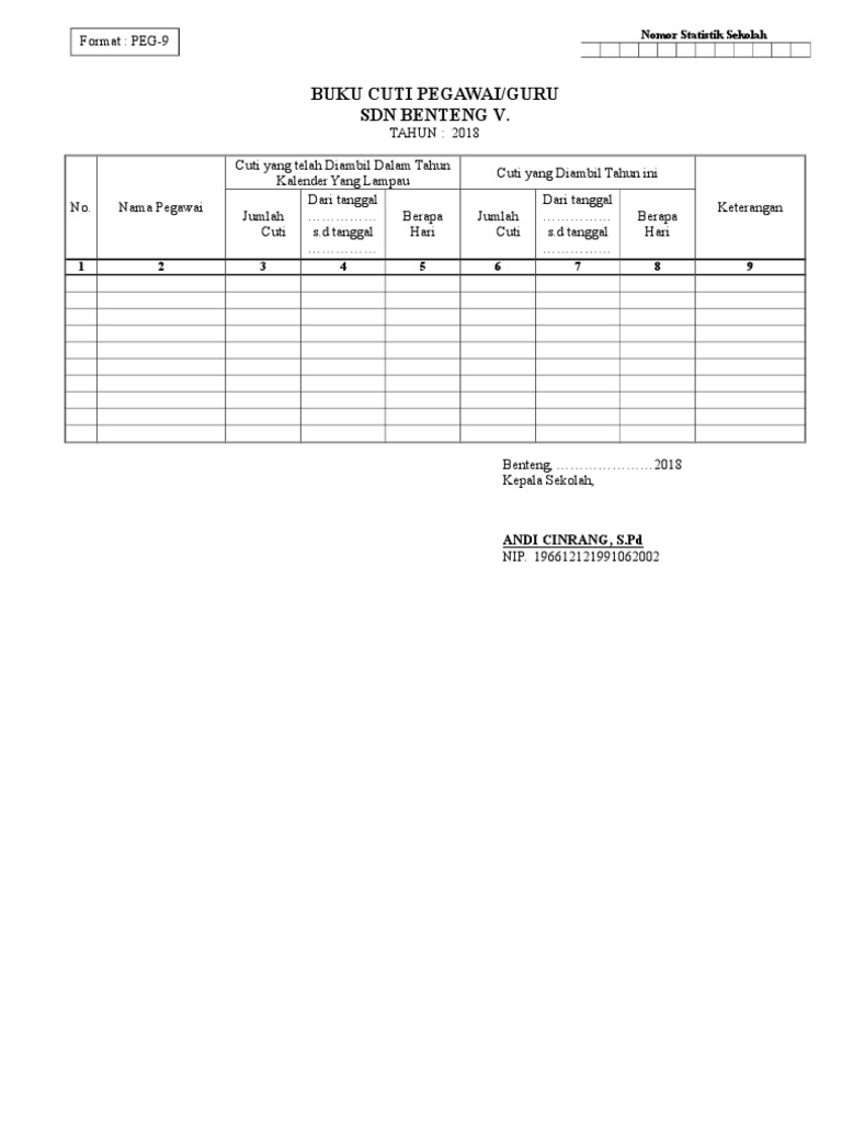 Format Buku Cuti Pegawai Dan Guru | PDF