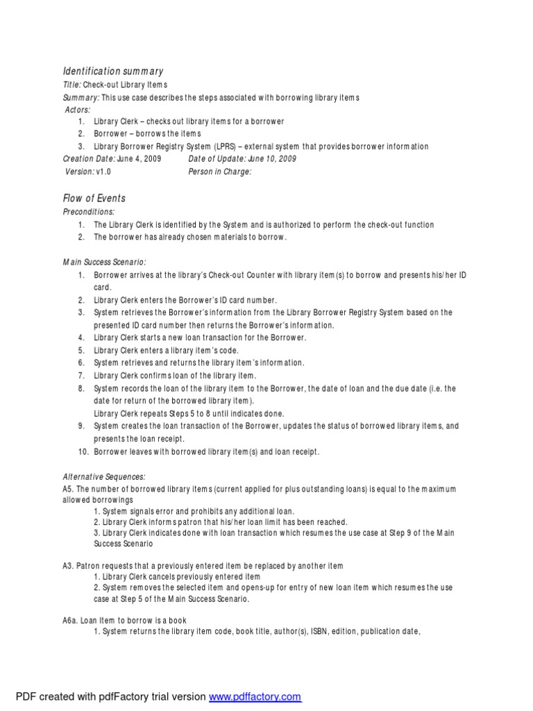 Use Case Narrative Sample PDF | PDF | Libraries | User Interface