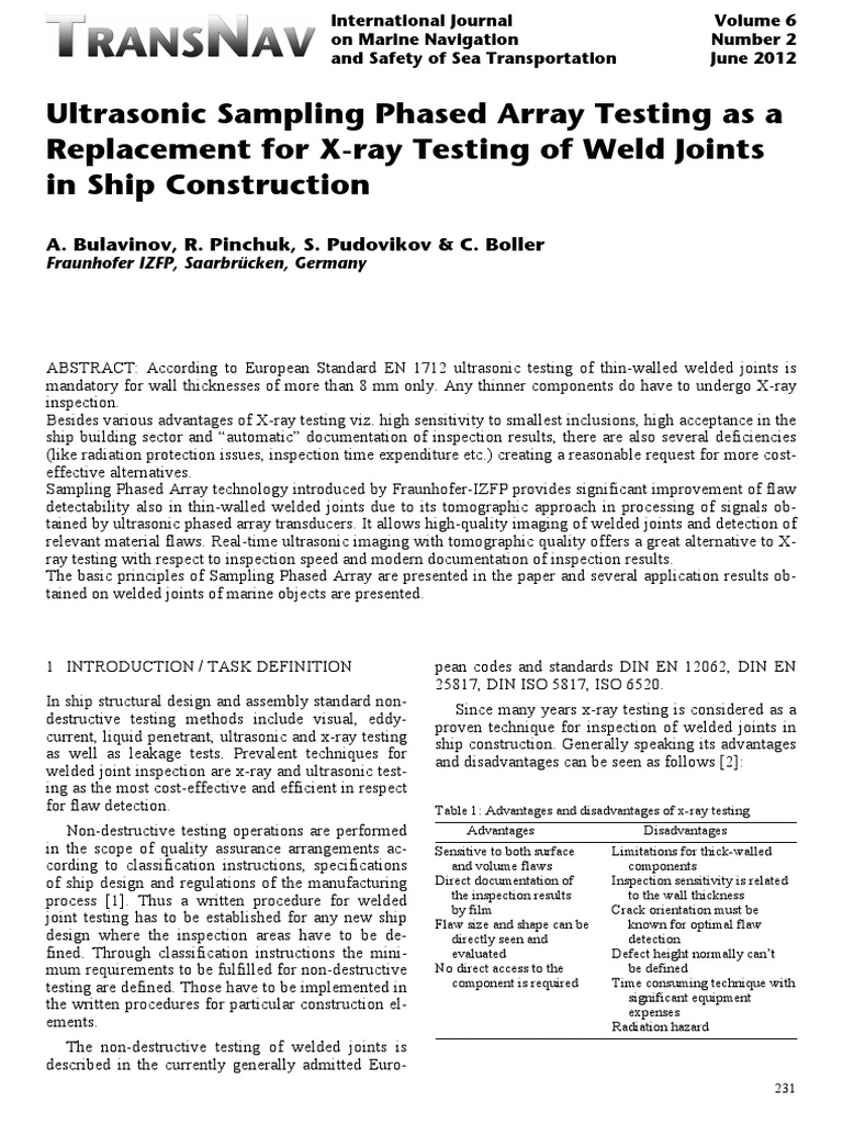 Ultrasonic Testing Advances in Ship Welding | PDF | Nondestructive ...