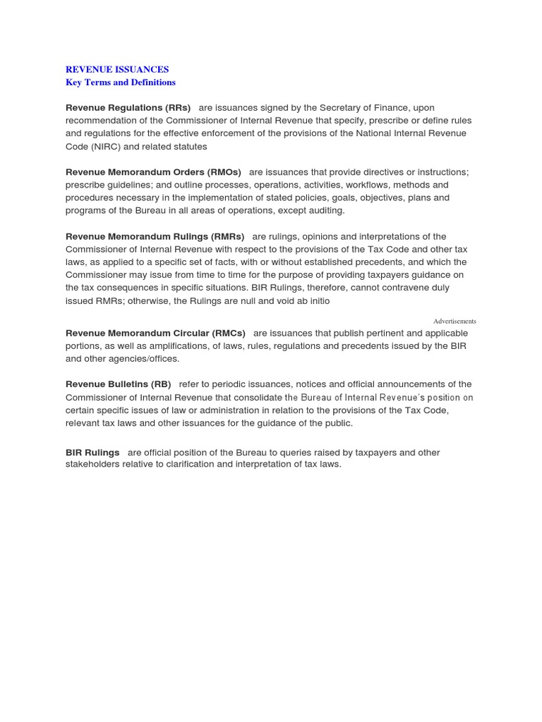 Overview of Revenue Issuances in Taxation | PDF | Internal Revenue ...