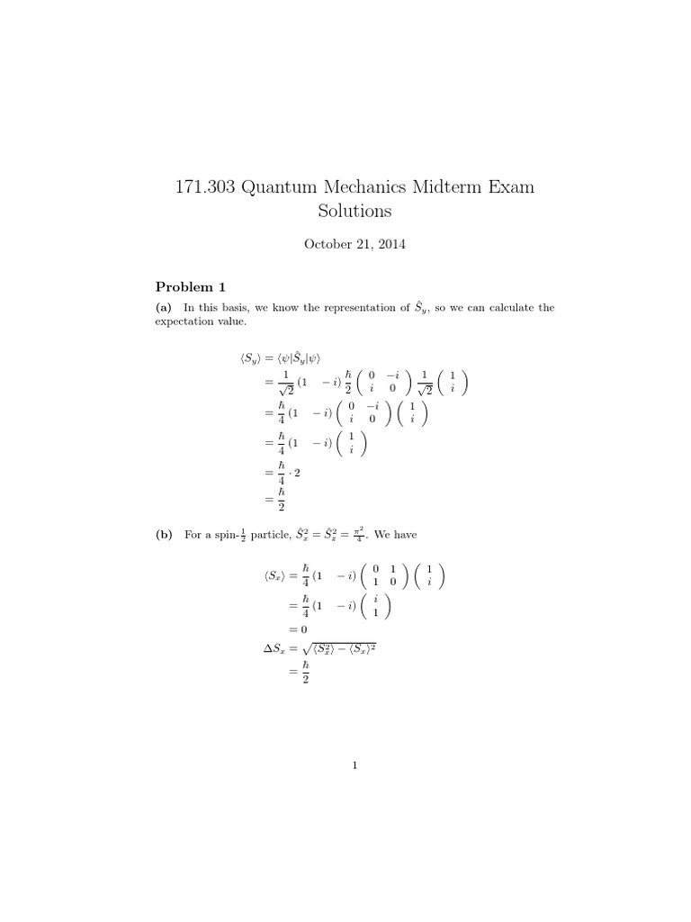 QM Midterm Solutions | PDF | Spin (Physics) | Modern Physics