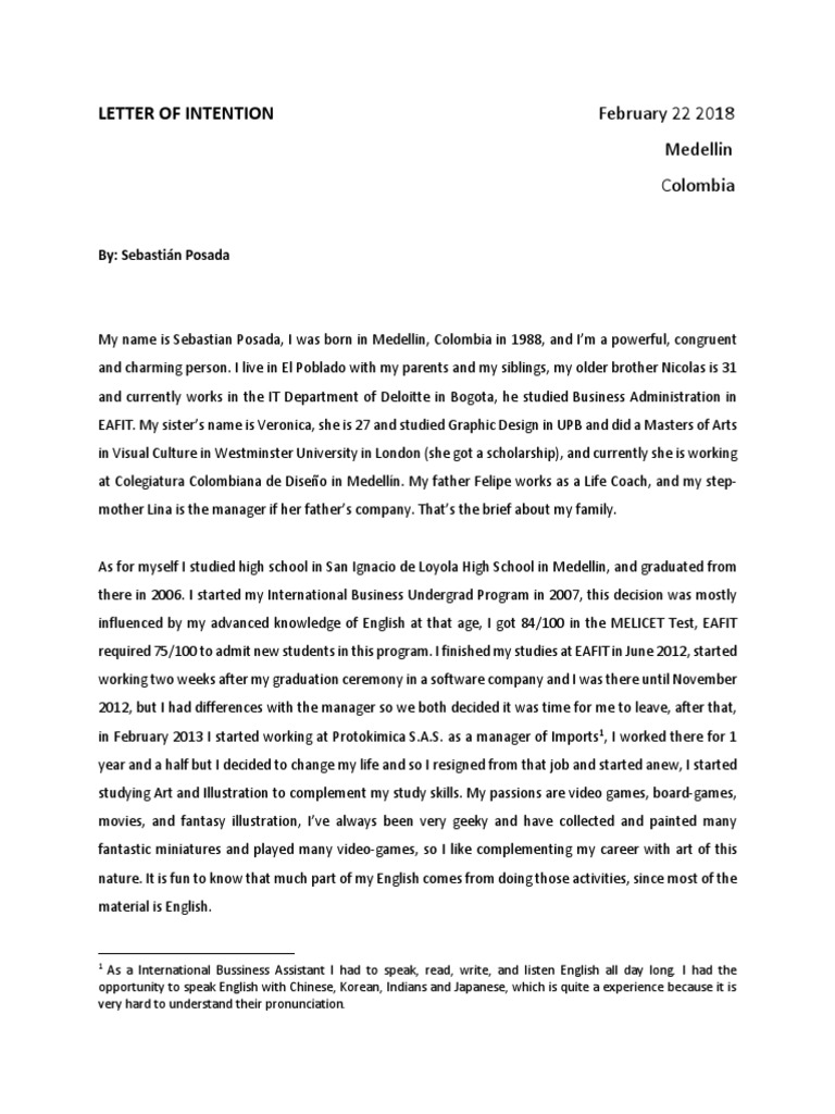 Letter of Intention February 22 2018 | PDF | English Language | Foreign ...