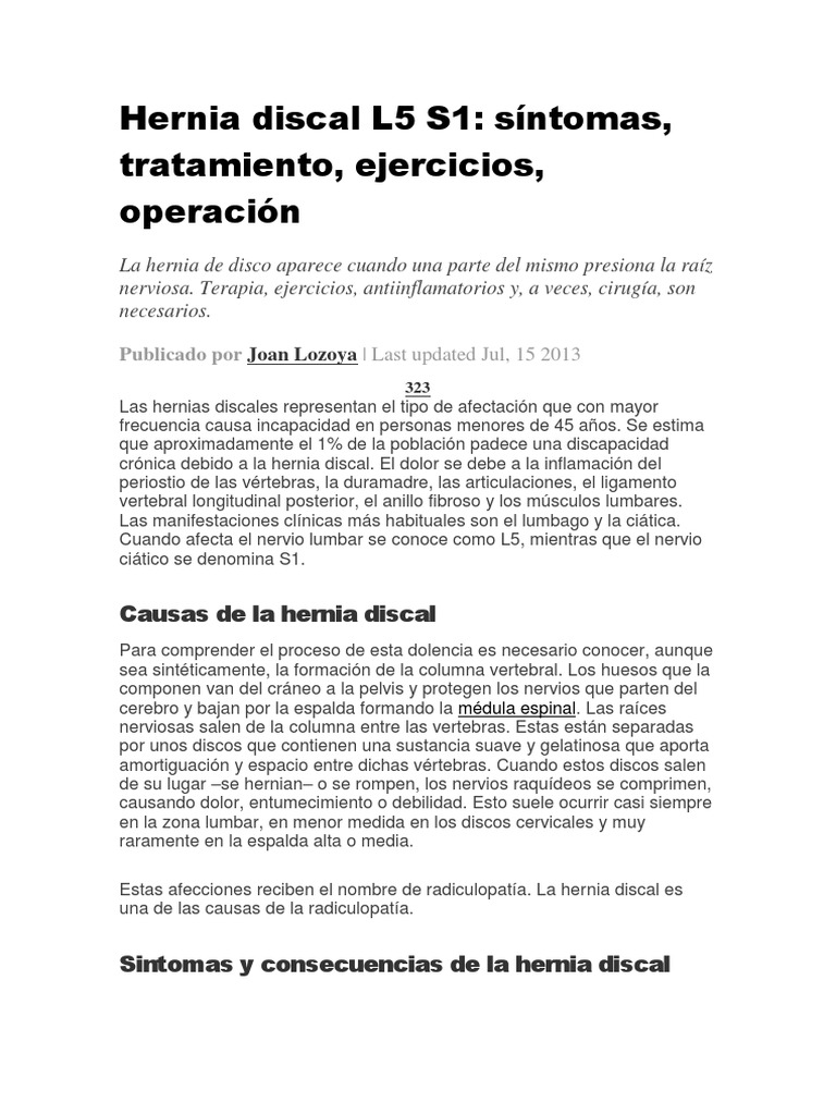 Hernia Discal L5 S1 | PDF | Enfermedades y trastornos | Medicina CLINICA