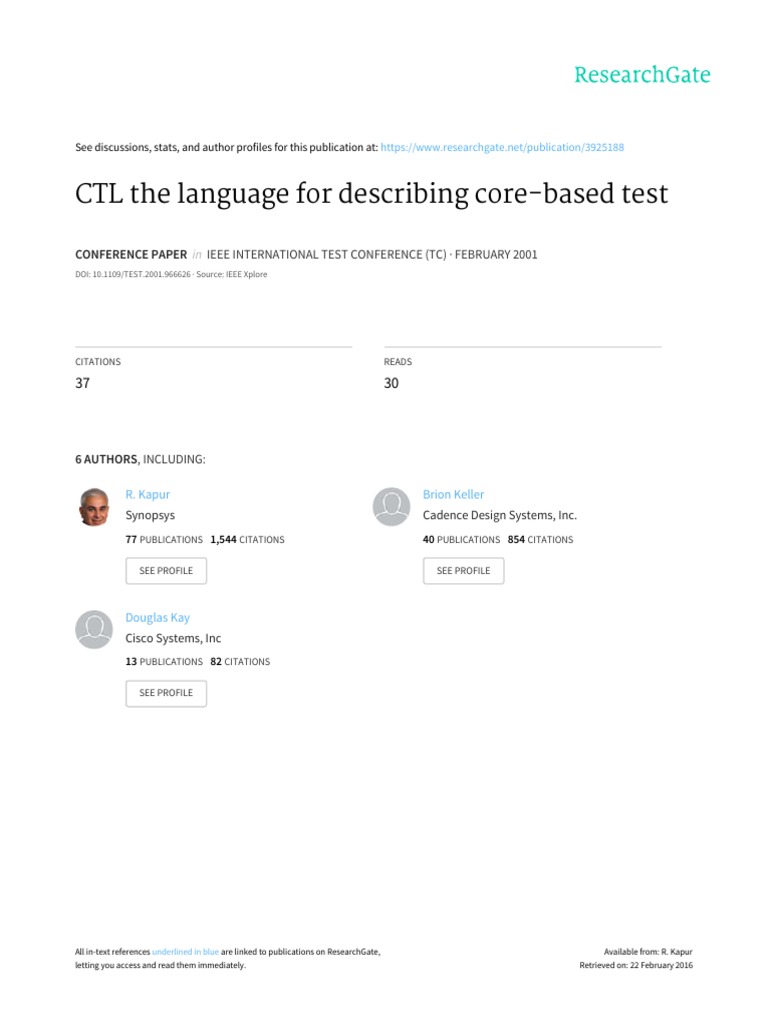 CTL The Language For Describing Core-Based Test | PDF | System On A ...