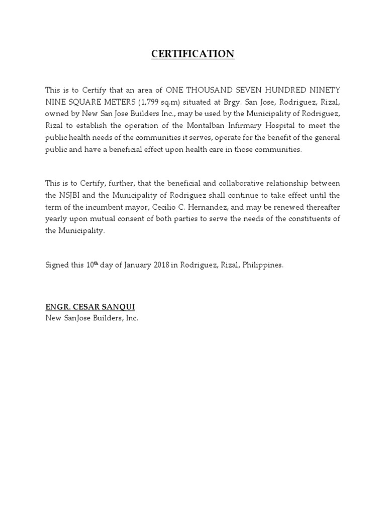 Certification: Engr. Cesar Sanqui | PDF