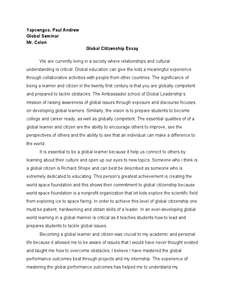 Global Learning for Students | PDF | Citizenship | Learning