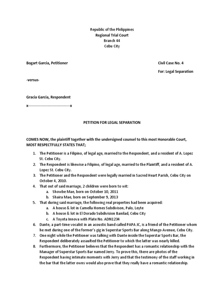 Petition for Legal Separation in Cebu | PDF | Justice | Crime & Violence