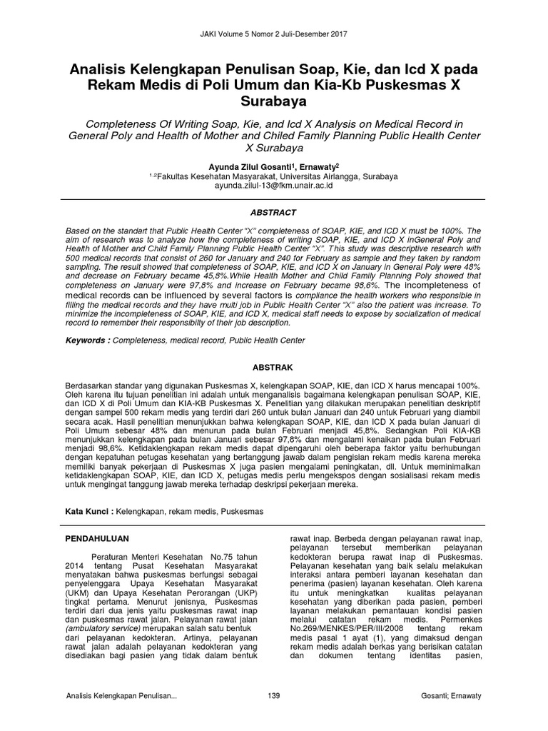 Analisis Kelengkapan Penulisan Soap, Kie, Dan Icd X Pada Rekam Medis Di ...