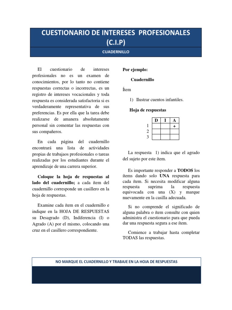 Cuestionario de Intereses Profesionales | PDF