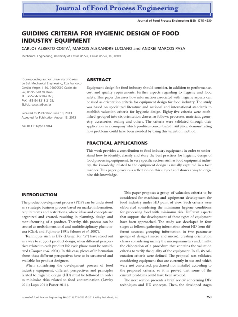 Hygienic Design of Food Industry Equipment PDF | PDF | Design | Sanitation