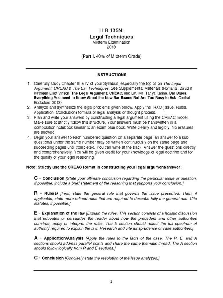 Legal Problems, CREAC | PDF | Argument | Prison