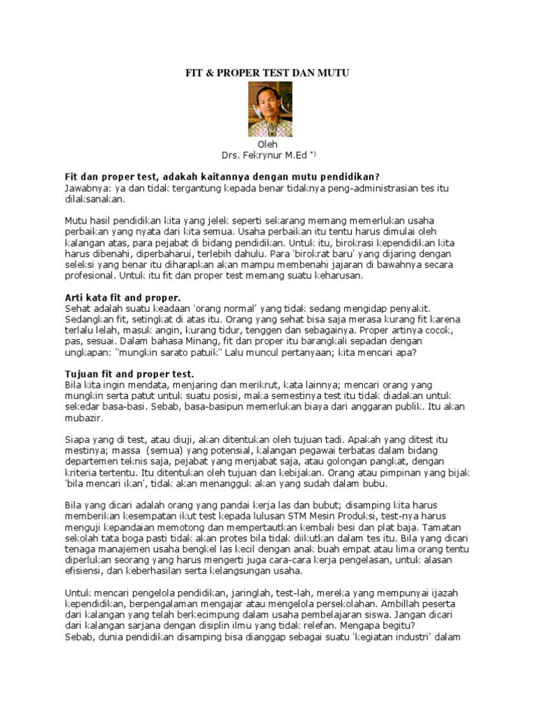 Fit & Proper Test | PDF