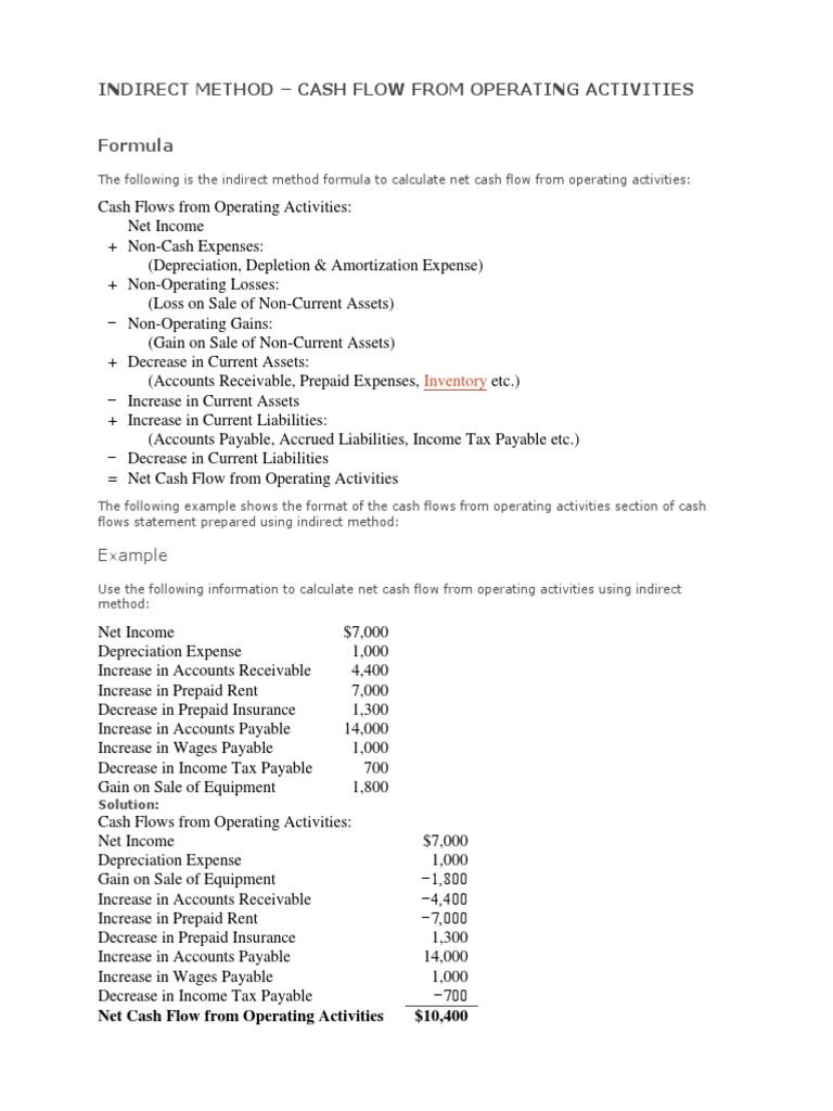 Indirect Method for Cash Flow Calculation | PDF
