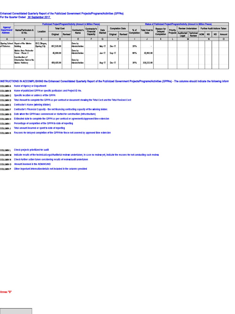 PPA Report (Revised Form) As of 30 Sept. 2017 - DSF | PDF | Government ...