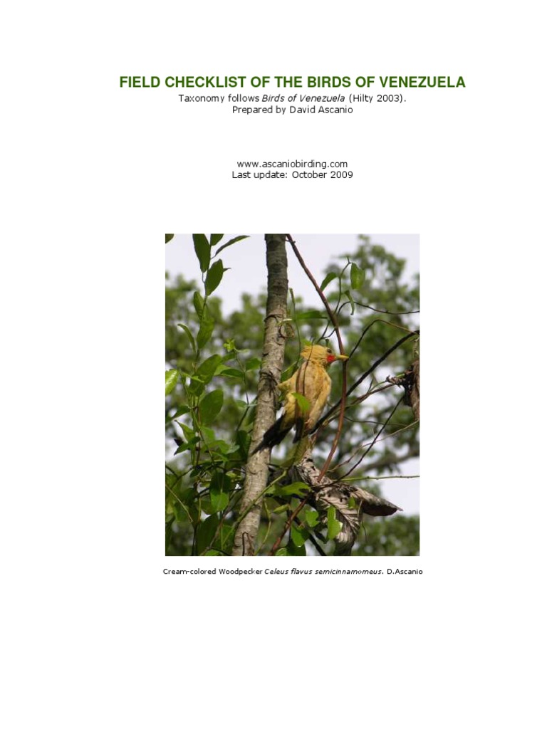 Field Checklist of The Birds of Venezuela | PDF