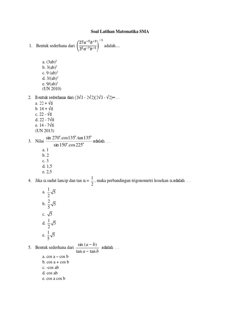 Soal Latihan Matematika SMA | PDF