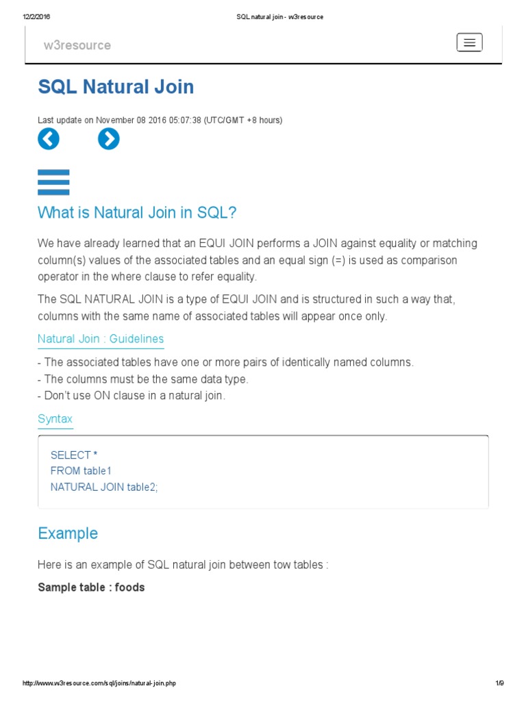SQL Natural Join - W3resource | Download Free PDF | Data Management | Databases