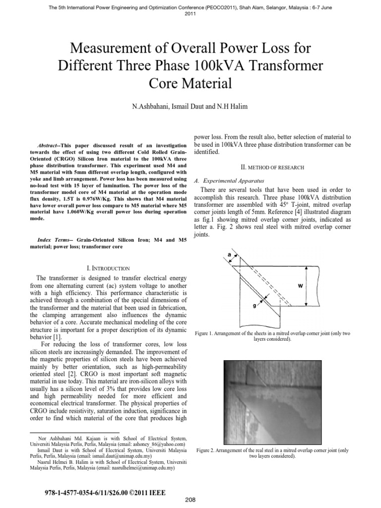Measurement of Overall Power Loss For Different Three Phase 100kVA ...