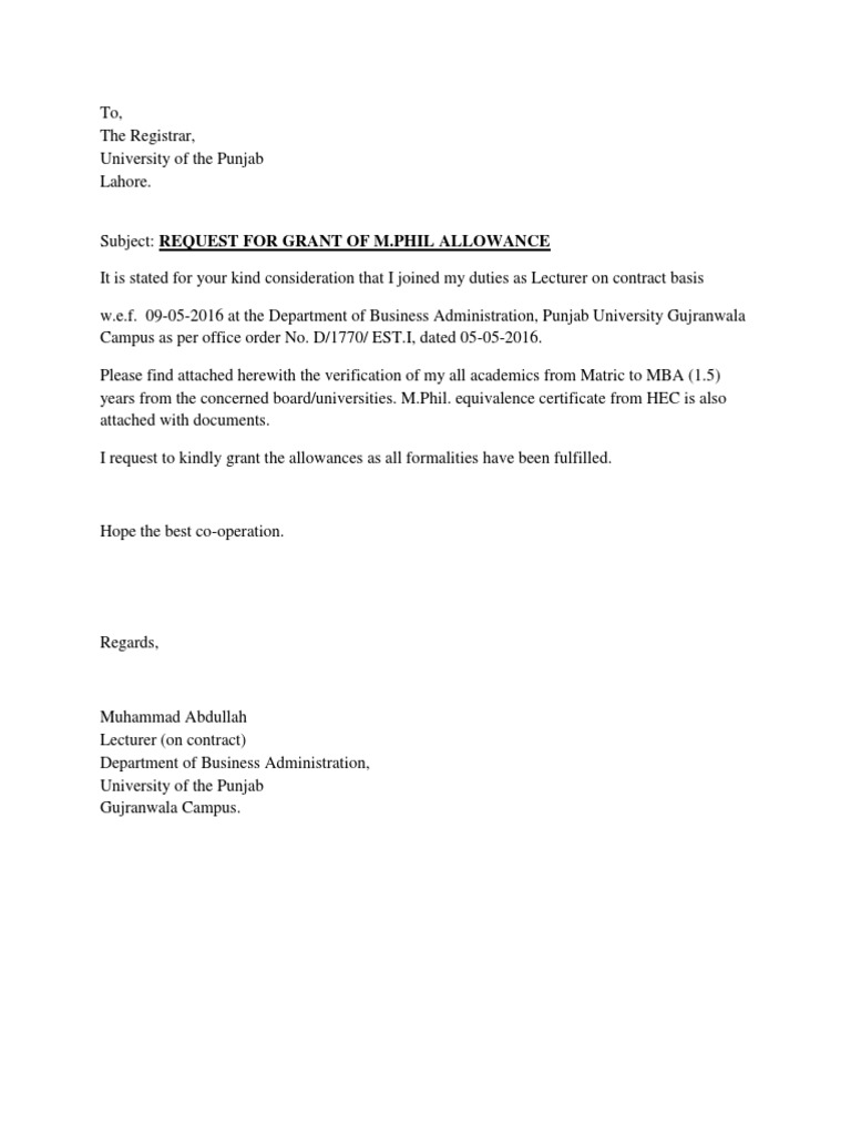 M.phil Allowance Application | PDF | Educational Assessment And Evaluation | Qualifications