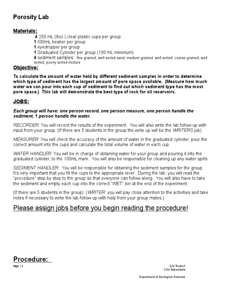 Porosity Lab: Sediment Water Capacity | PDF | Porosity | Sedimentary Rock