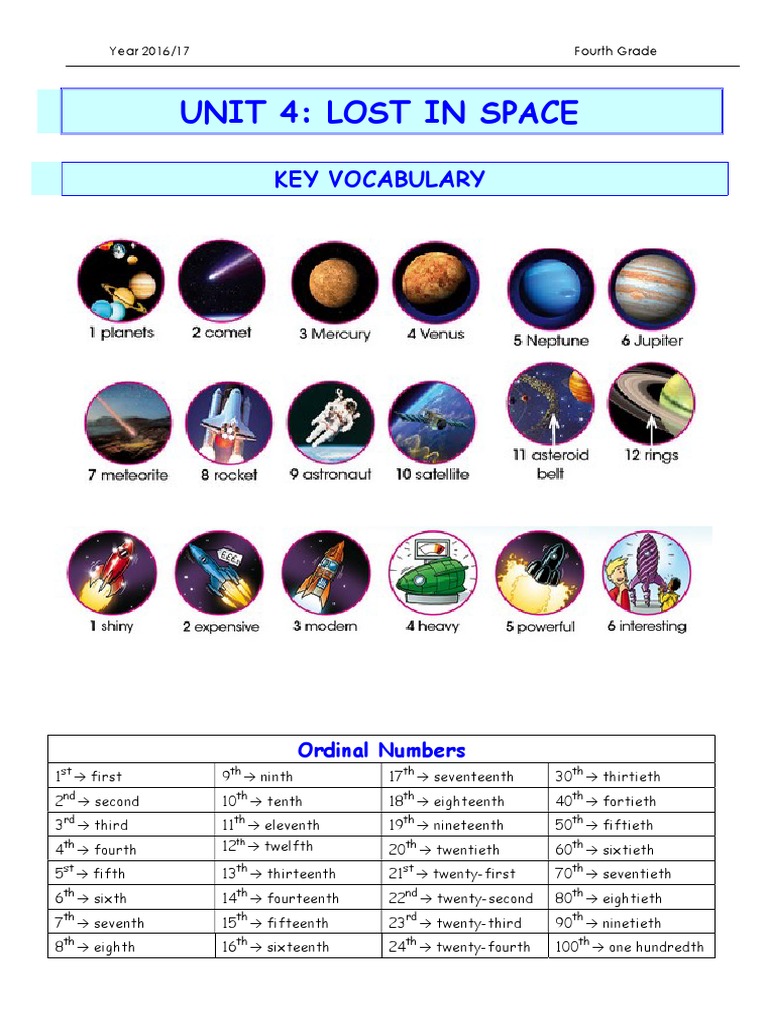Fourth Grade Unit on Planets and Space: Comparative Adjectives, Ordinal ...