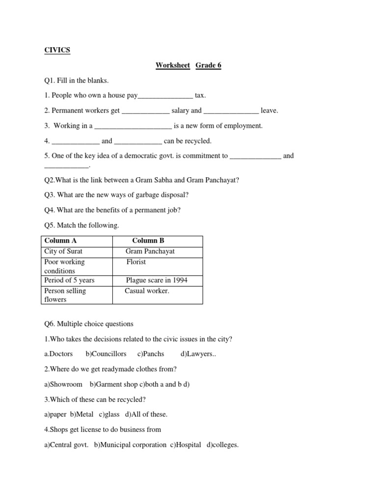 Civics Worksheet | PDF