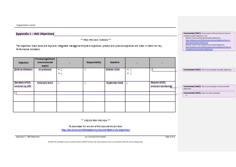 02.3 App 1 IMS Objectives Integrated Preview EN | PDF | Business
