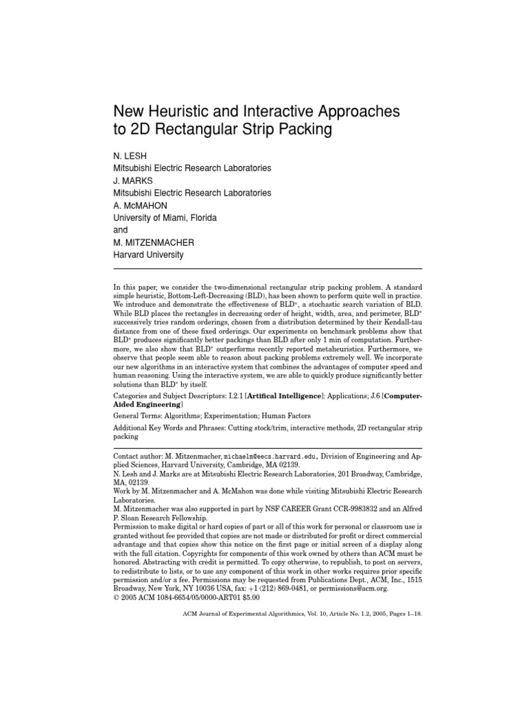New Heuristic And Interactive Approaches To 2d Rectangular Strip Packing Pdf Mathematical