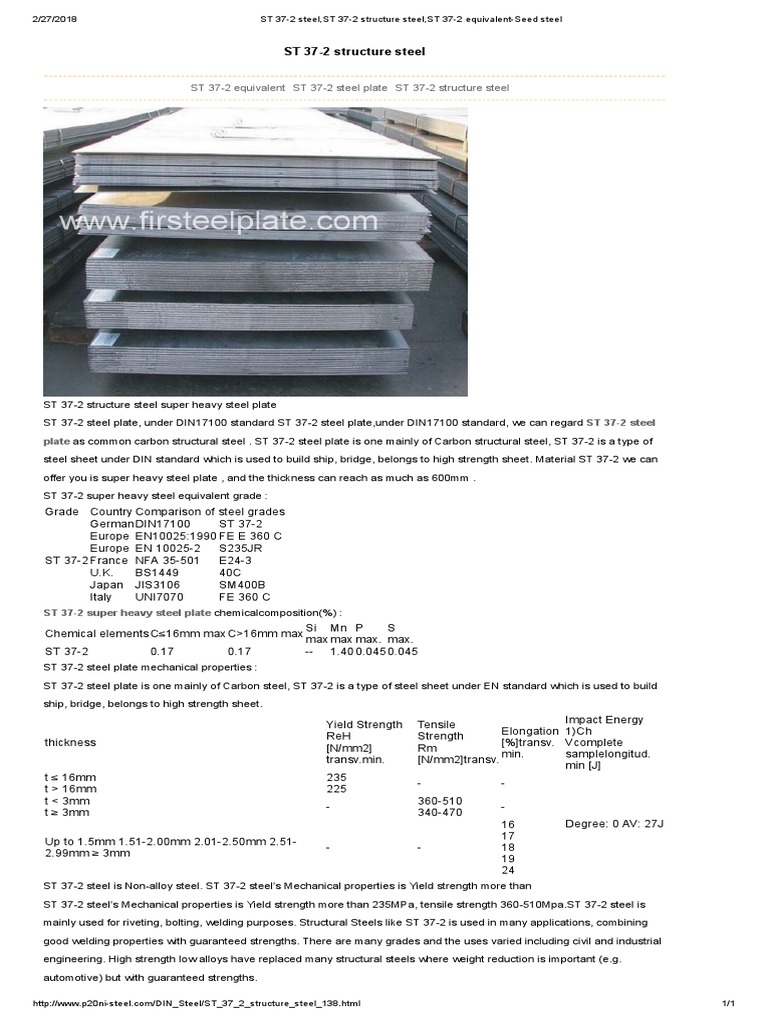 ST 37-2 Steel Properties and Equivalents | PDF | Structural Steel | Steel