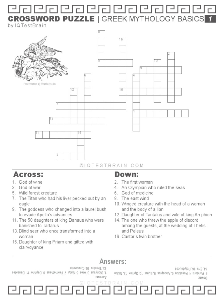 IQTestBrain - Crossword Puzzle - Greek Mythology Basics #1 | PDF