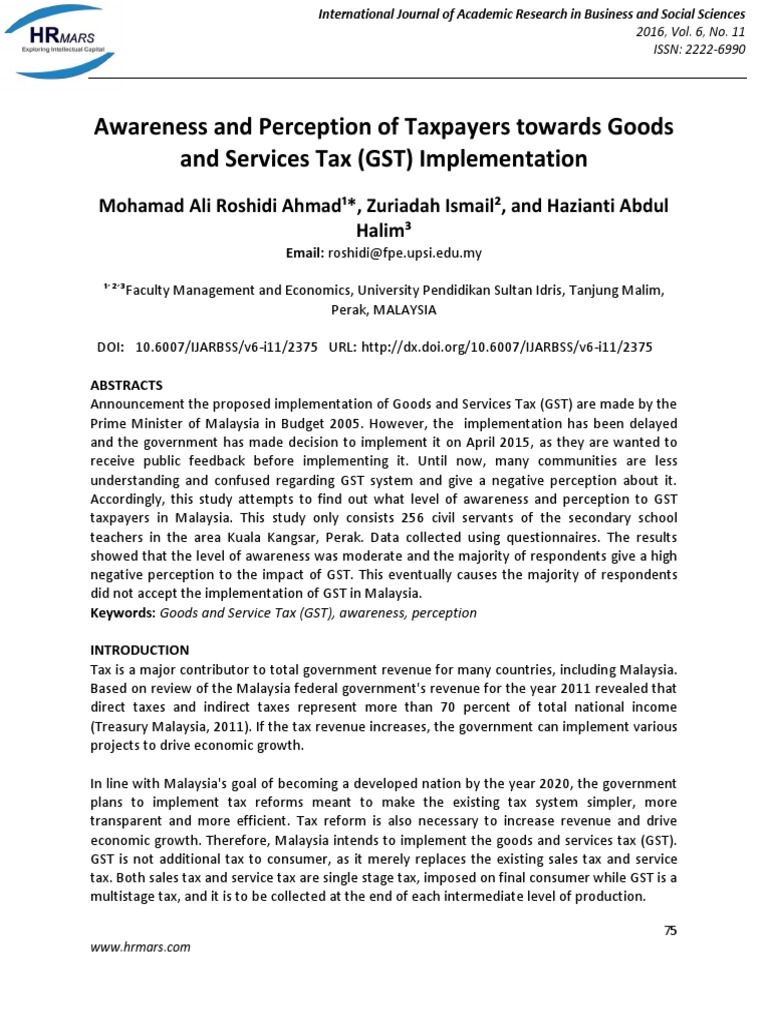 Taxpayer Awareness of GST in Malaysia | PDF | Value Added Tax | Payments