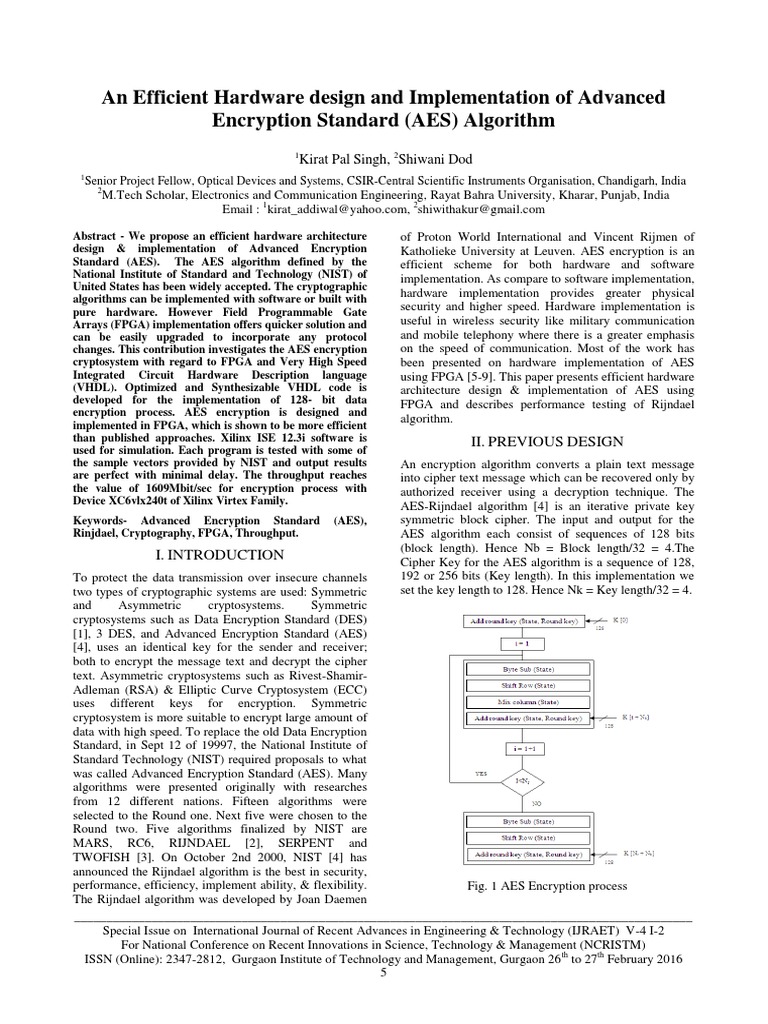 Efficient Hardware Aes Algorithm Implementation Pdf Cryptography