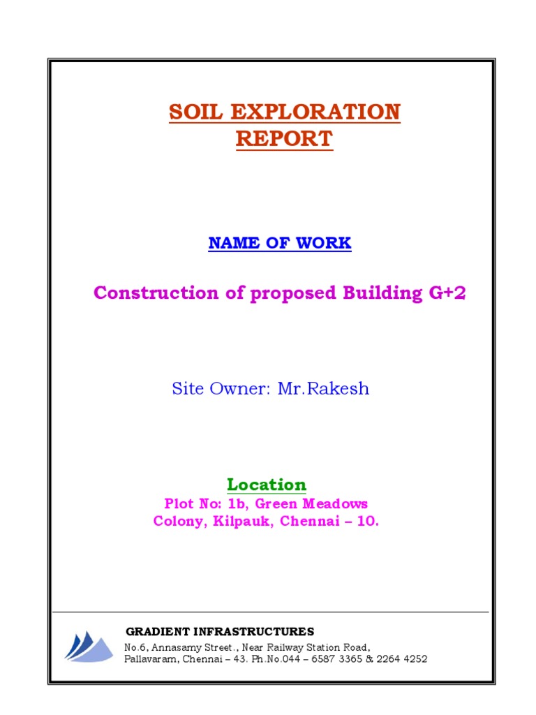 Soil Exploration Report-Kilpauk | PDF | Soil | Geotechnical Engineering