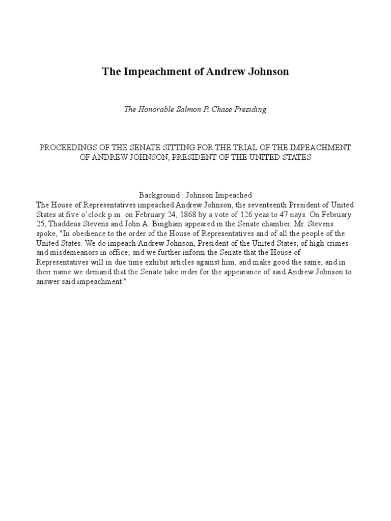 The Impeachment of Andrew Johnson Mock Trial | PDF | Andrew Johnson ...