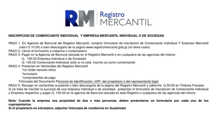 Inscripcion de Empresa Mercantil y Comerciante Individual | PDF | Negocios