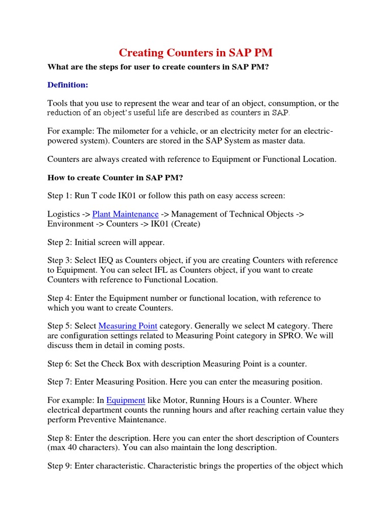 Counters Sap PM | PDF | Measurement | Computing