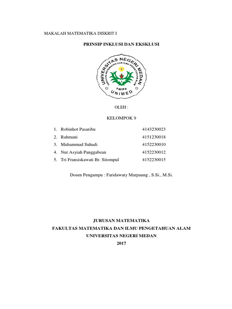 KELOMPOK 9 Makalah Prinsip Inklusi-Eksklusi | PDF KELOMPOK 9 Makalah Prinsip Inklusi-Eksklusi | PDF